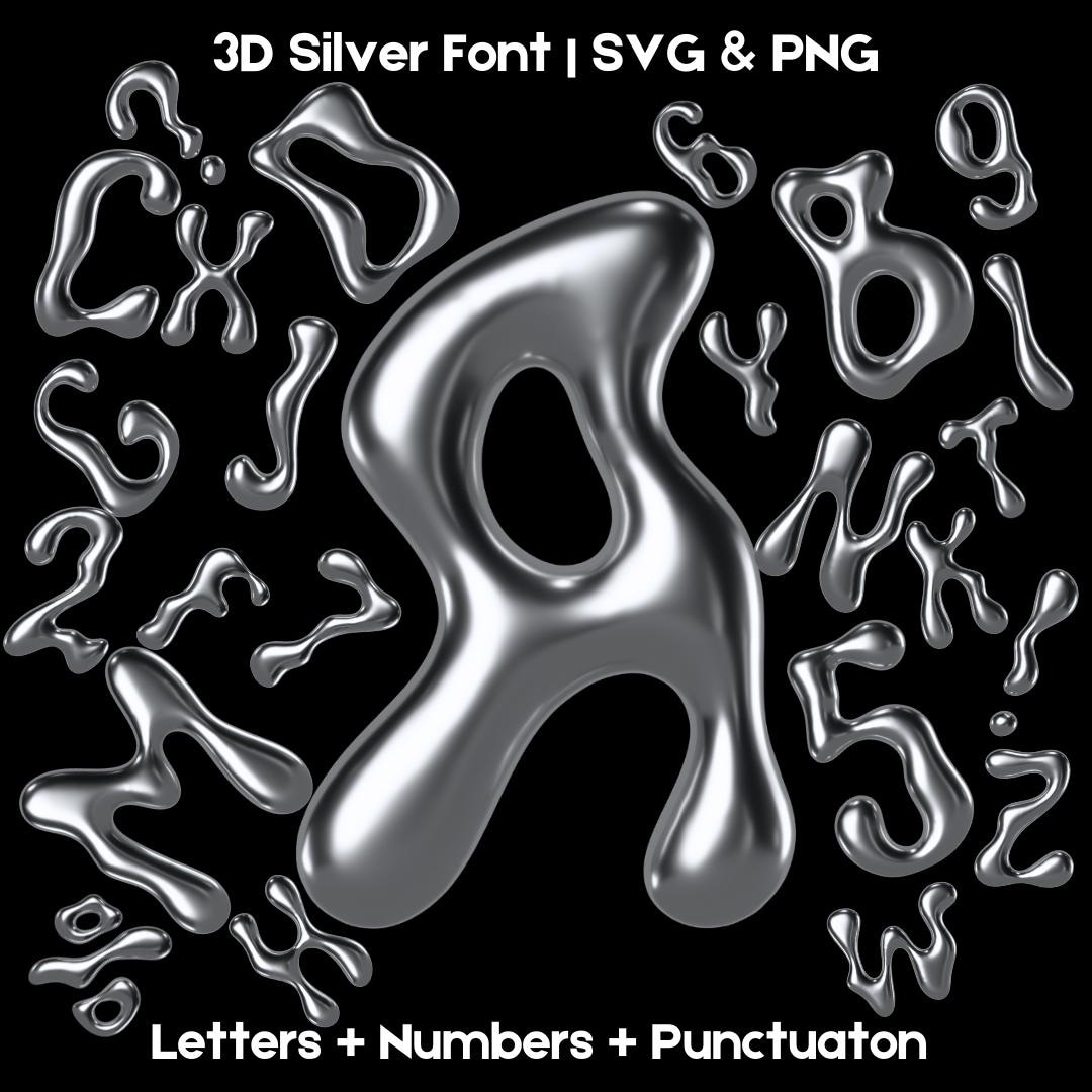 3D Silver Liquid Chrome Font SVG PNG, Metallic Alphabet, Melting ...