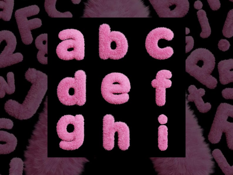 Fur Letters, Numbers & Punctuation SVG PNG, 3D Pink Fluffy Font, Rose ...