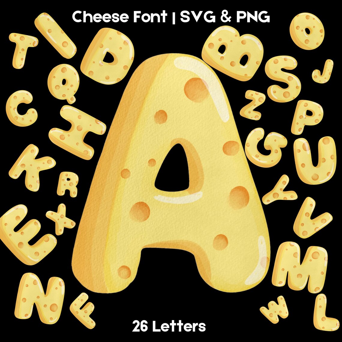 Cheese Font SVG PNG, Yellow Cheese Letters, Cheasy Alphabet, Instant ...