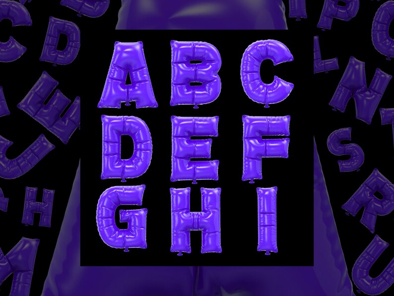 Foil Balloon Letters SVG PNG, 3D Alphabet, 3D Bubbly Letters, Purple ...