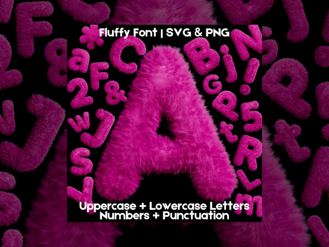 Fur Letters, Numbers & Punctuation SVG PNG, Pink Fluffy Letters, Furry ...