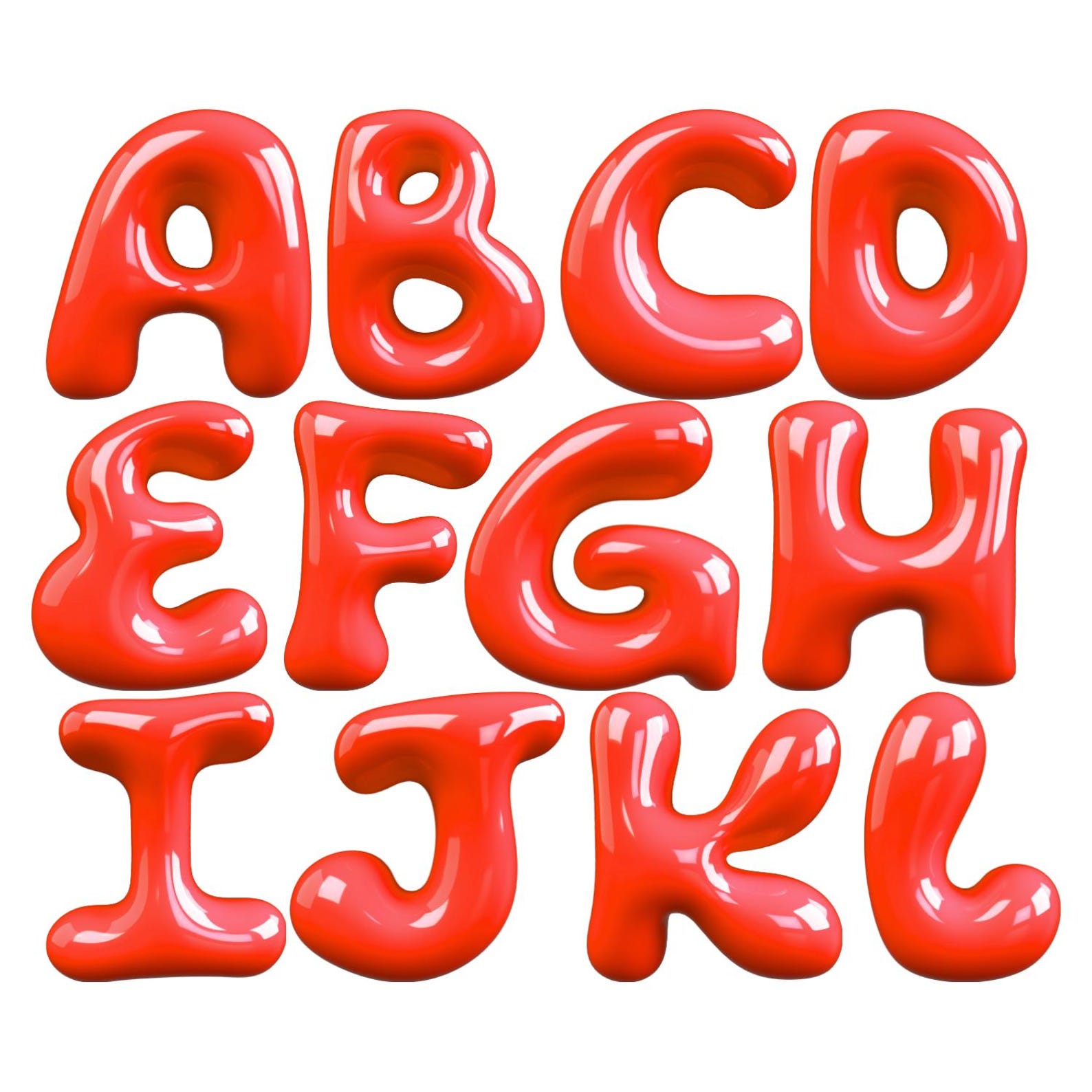3D Bubbly Red Font SVG PNG, 3D Alphabet, Balloon Letters, Red Chunky ...