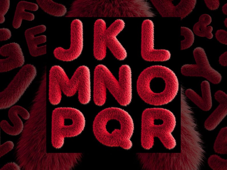 Fur Letters, Numbers & Punctuation SVG PNG, 3D Red Fluffy Font, Furry ...
