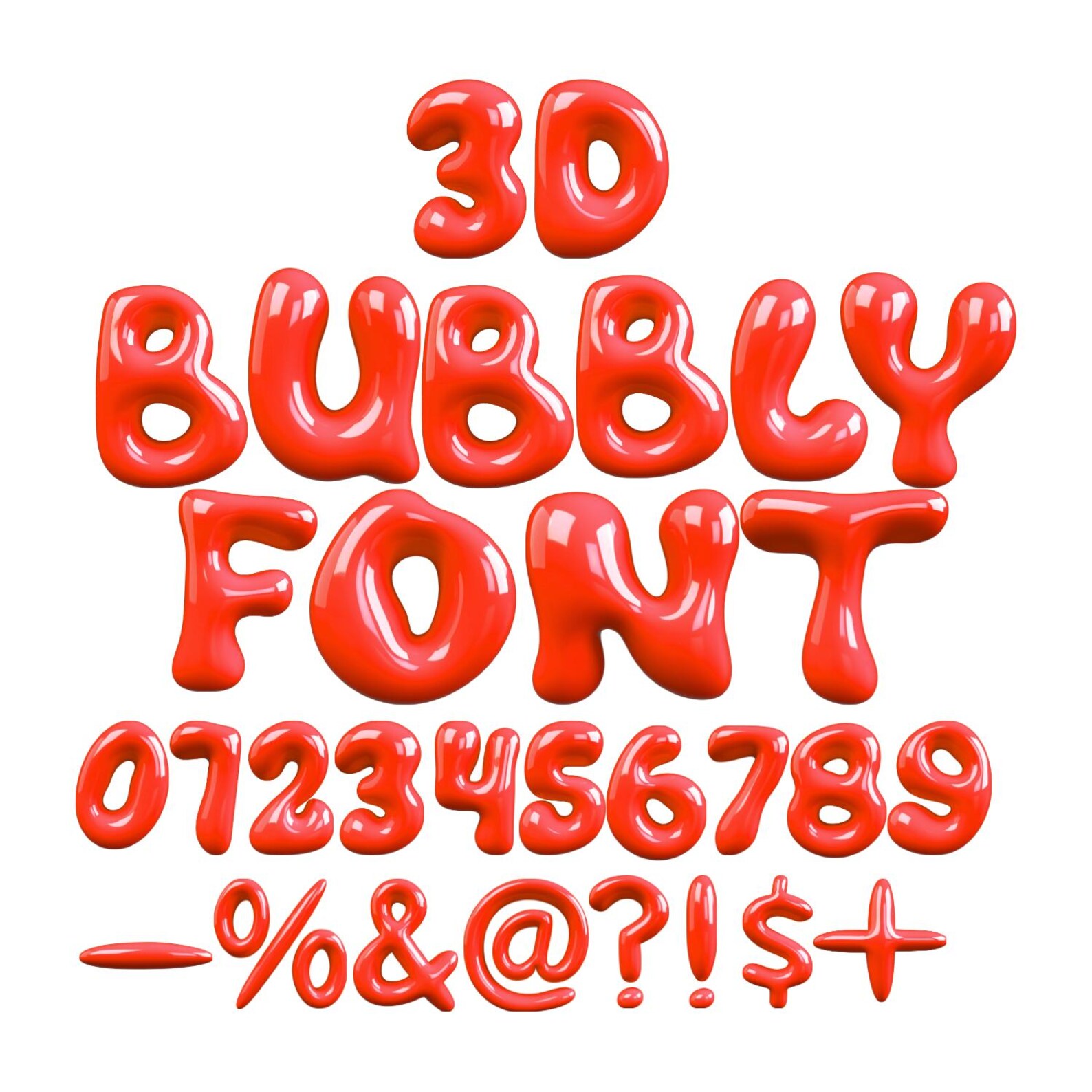 3D Bubbly Red Font SVG PNG, 3D Alphabet, Balloon Letters, Red Chunky ...