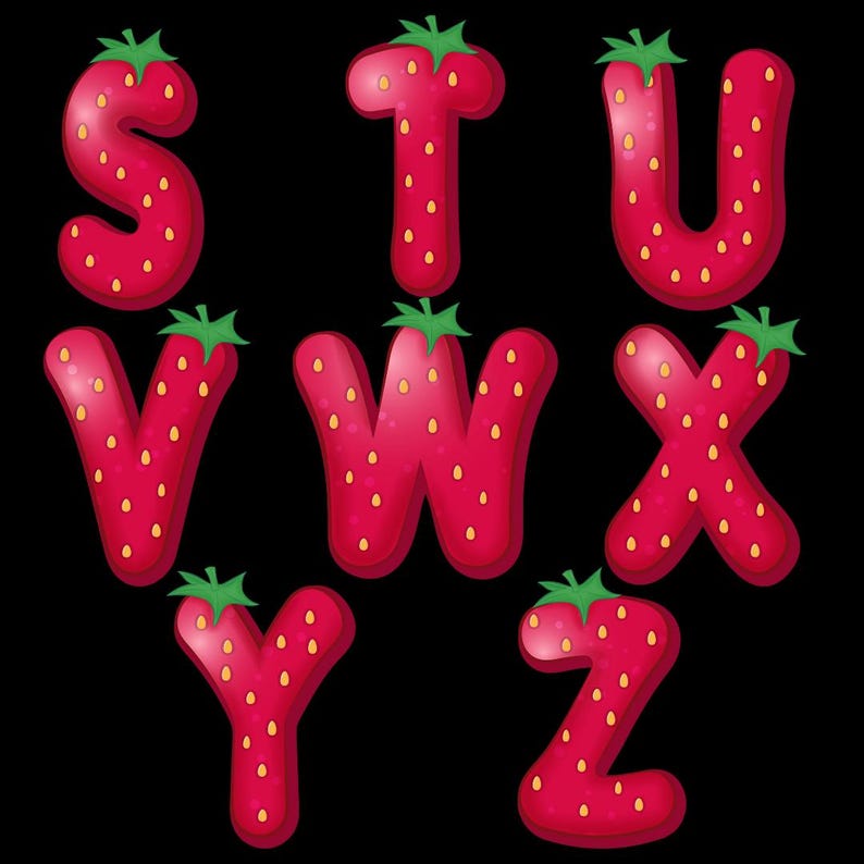 3D Strawberry Font SVG PNG, Sweets Letters, Strawberry Numbers, Fruits ...
