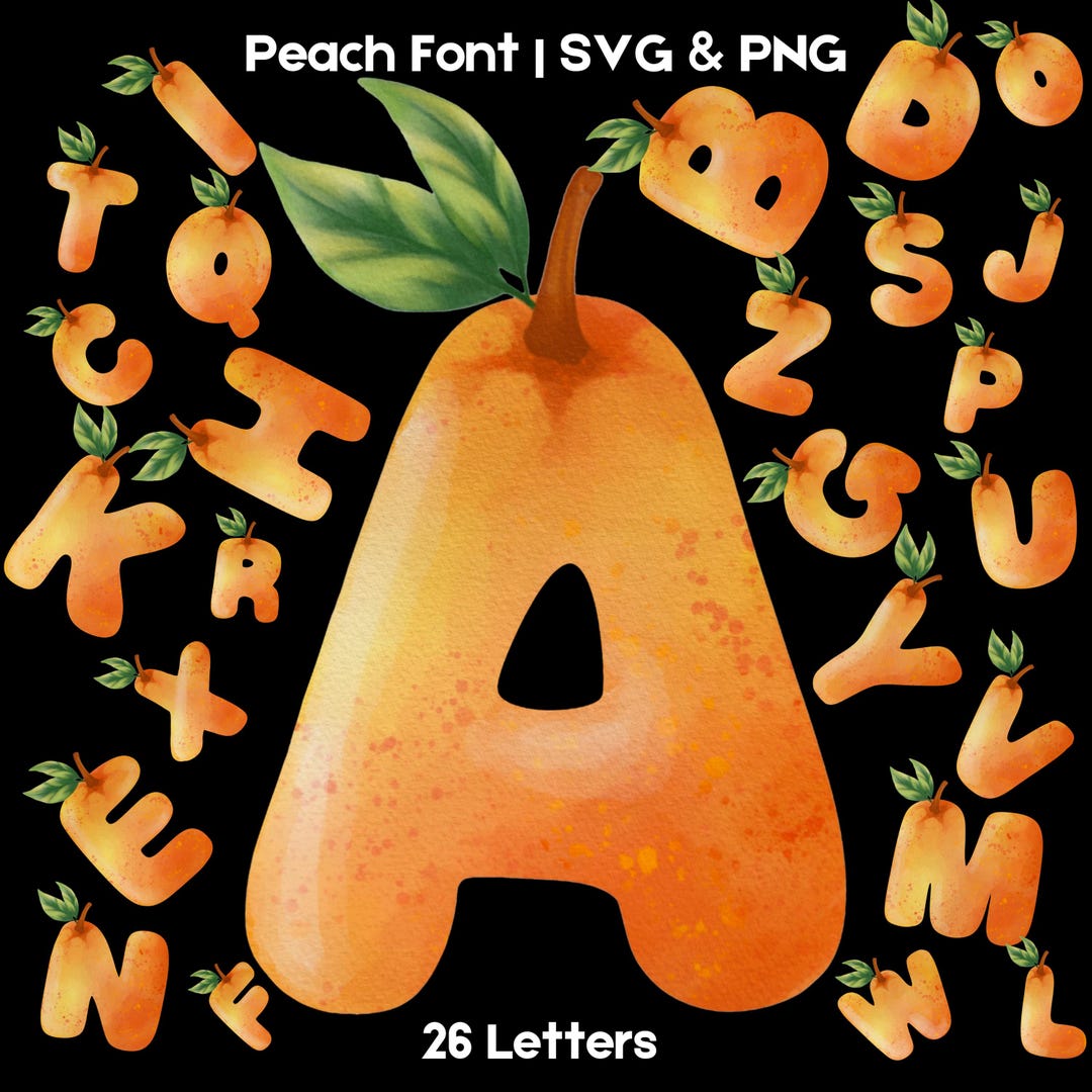 Peach Font SVG PNG, 3D Orange Letters, Fruits Alphabet, Apple Clipart ...