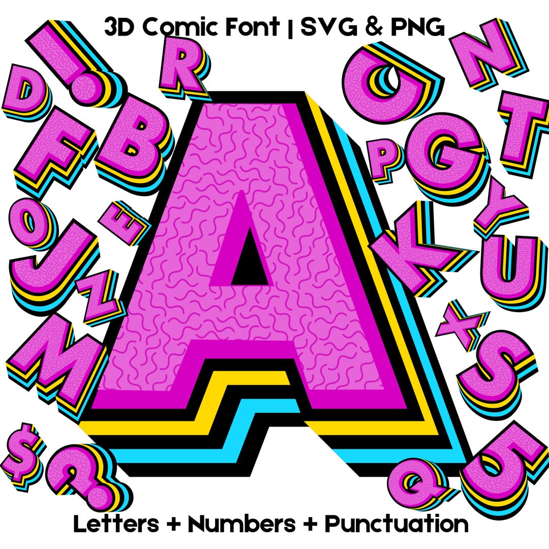 3D Pink Comic Graffiti Font SVG PNG, Pink Letters, Chunky Font, Comic ...