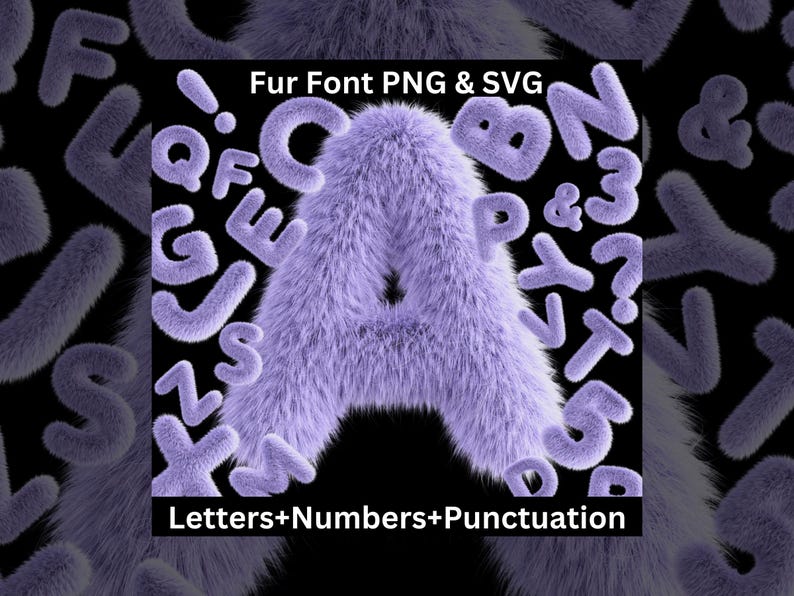 Fur Letters, Numbers & Punctuation SVG PNG, 3D Fluffy Purple Lavender ...