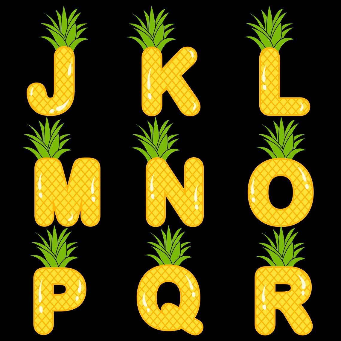 Pineapple Font SVG PNG, 3D Pineapple Letters, Fruits Alphabet, Food ...