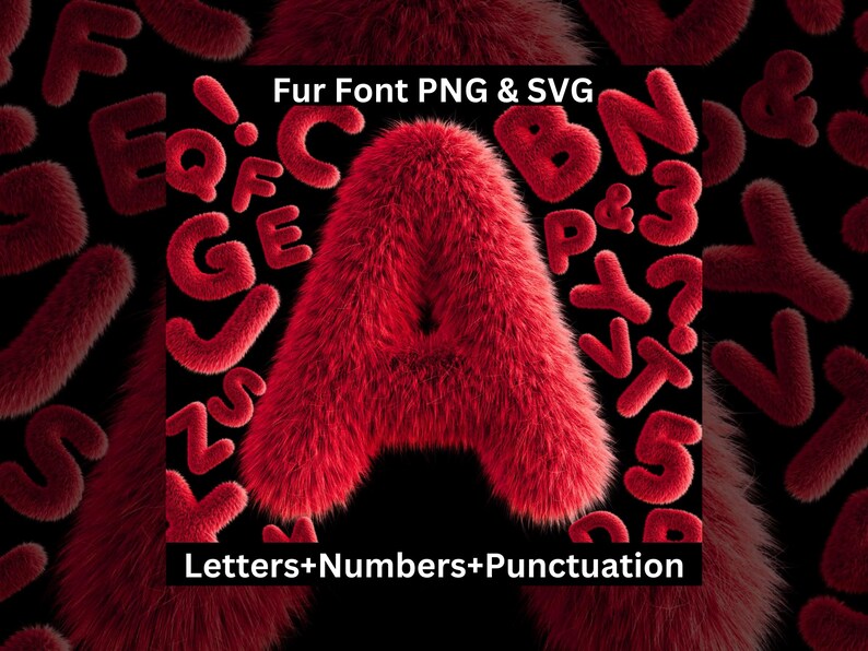 Fur Letters, Numbers & Punctuation SVG PNG, 3D Red Fluffy Font, Furry ...
