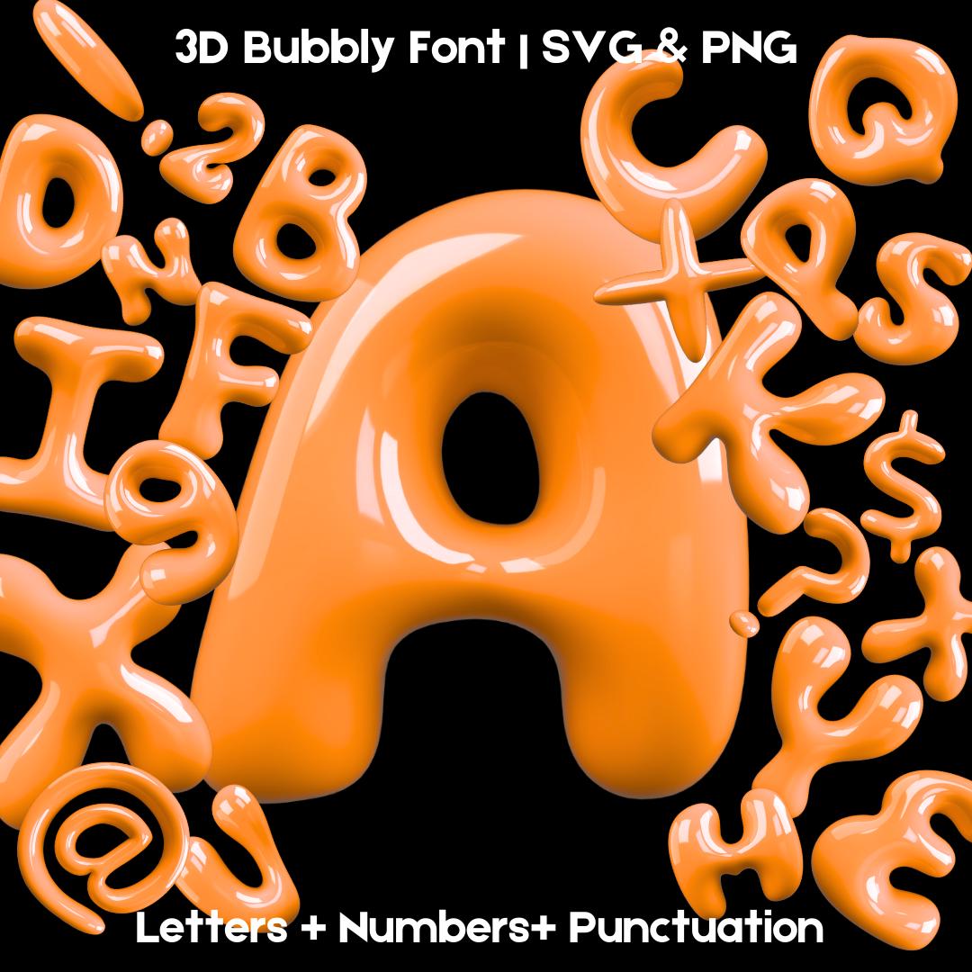 Orange Letters, Numbers & Punctuation SVG PNG, 3D Bubbly Alphabet ...