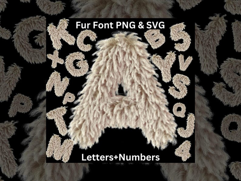 Fur Letters & Numbers SVG PNG, Beige Fluffy Font, Furry Alphabet, Faux ...