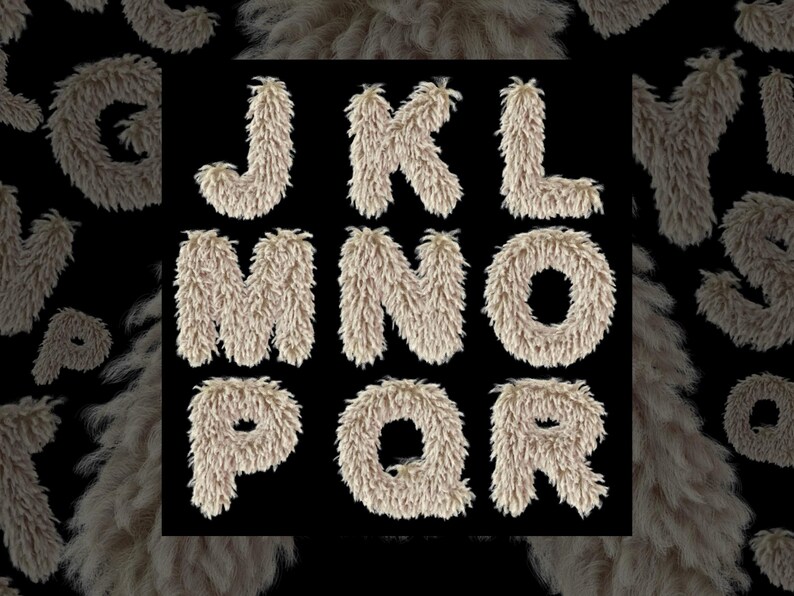 Fur Letters & Numbers SVG PNG, Beige Fluffy Font, Furry Alphabet, Faux ...