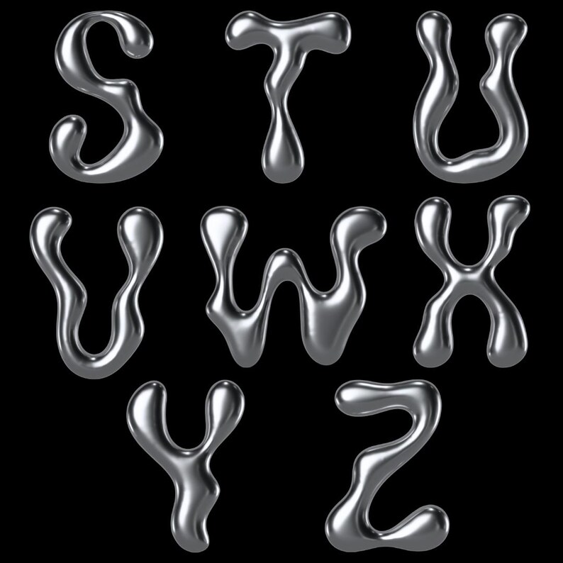3D Silver Liquid Chrome Font SVG PNG, Metallic Alphabet, Melting ...