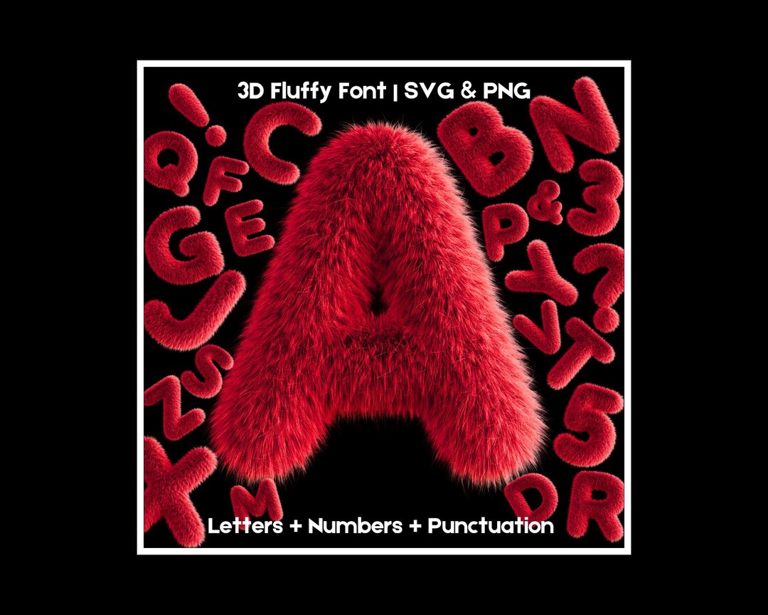 3D Fur Red Font SVG PNG, Red Fluffy Letters, Furry Alphabet, Faux Fur ...