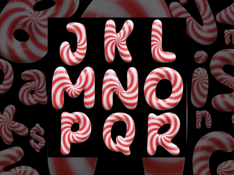 Christmas Candy Font, 3D Letters, Numbers, Punctuation SVG PNG - Etsy