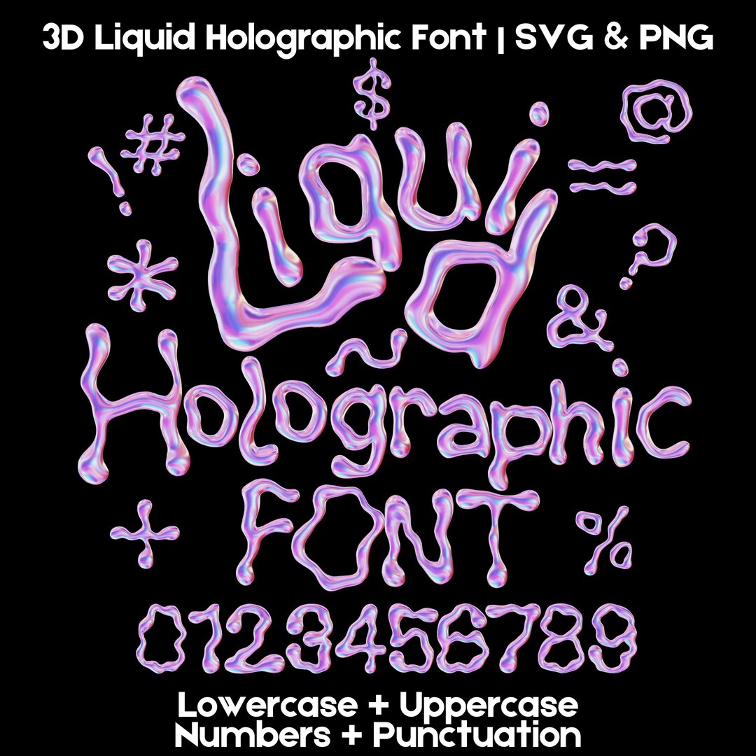 Holographic Liquid Purple Font SVG PNG, Metallic Alphabet, Melting ...