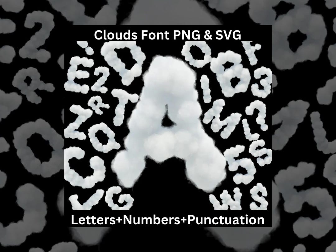 Cloud Letters, Numbers & Punctuation SVG PNG, 3D Cloud Font, Cloud ...
