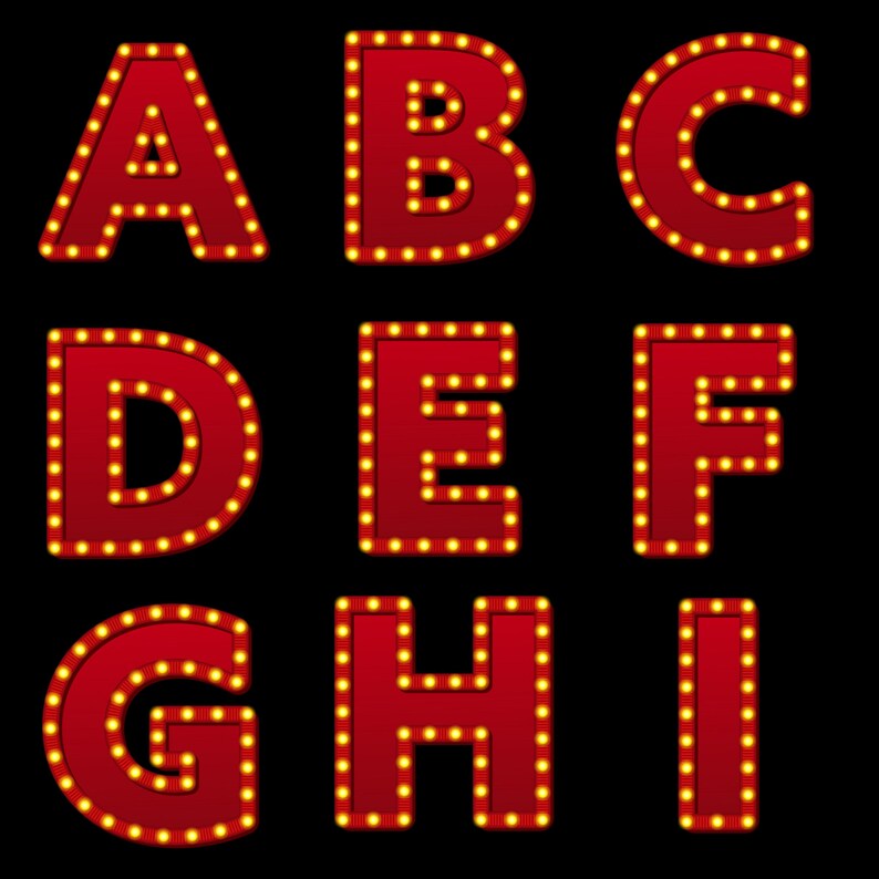 3D Red Marquee Lights Font SVG PNG, Neon Marquee Letters, Lights ...