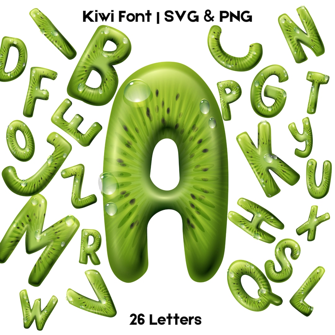 Kiwi Font SVG PNG, 3D Kiwi Letters, Fruits Alphabet, Food Clipart ...