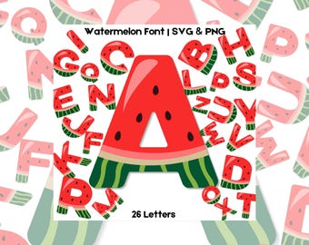 Watermelon Font SVG PNG, 3D Watermelon Letters, Fruits Alphabet, Food ...