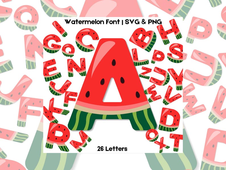 Watermelon Font SVG PNG, 3D Watermelon Letters, Fruits Alphabet, Food ...