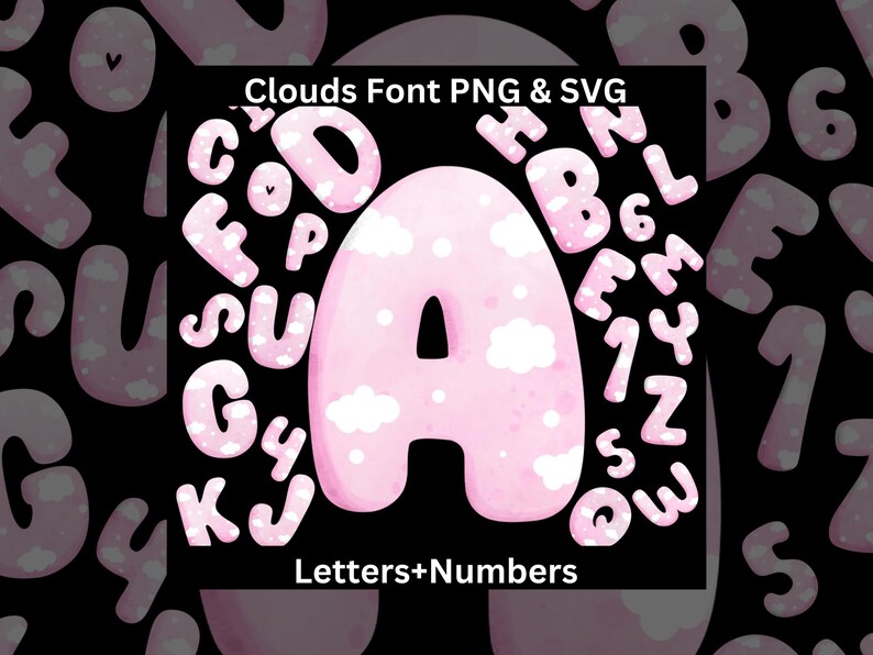 Cloud Letters & Numbers SVG PNG, Cartoon Cloud Font, Cloudy Alphabet ...