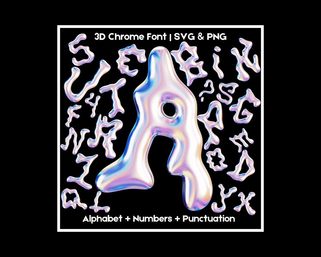 3D Pink Silver Liquid Chrome Font SVG PNG, Metallic Alphabet, Melting ...