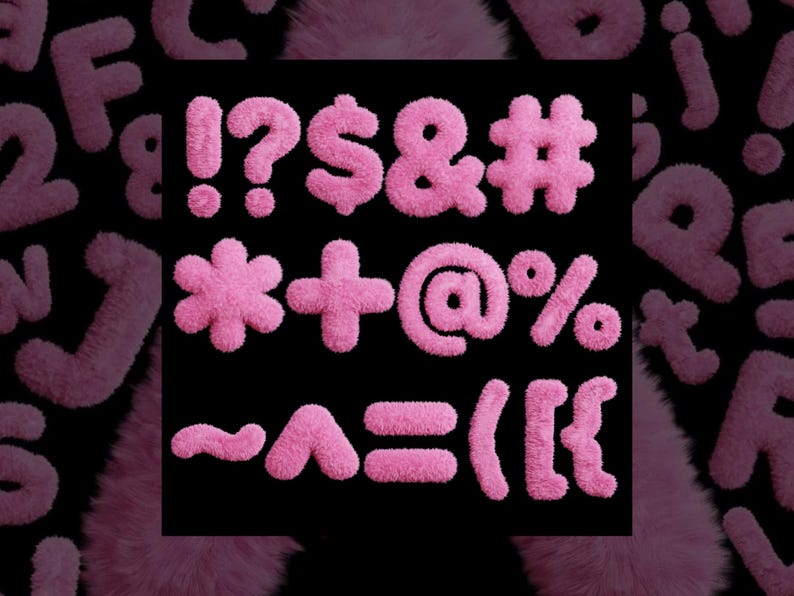 Fur Letters, Numbers & Punctuation SVG PNG, 3D Pink Fluffy Font, Rose ...