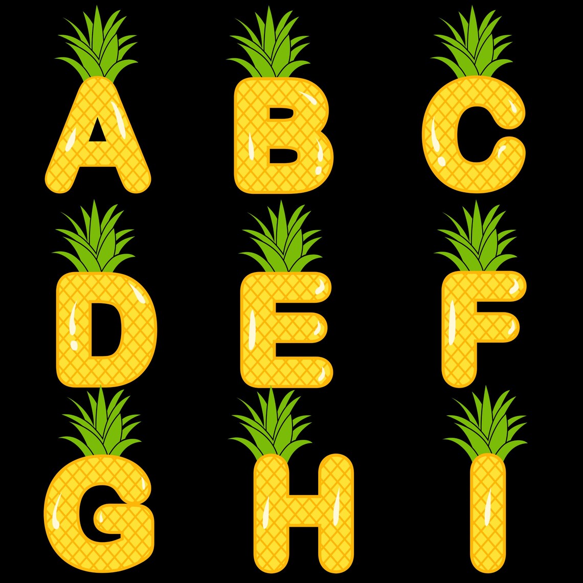 Pineapple Font SVG PNG, 3D Pineapple Letters, Fruits Alphabet, Food ...