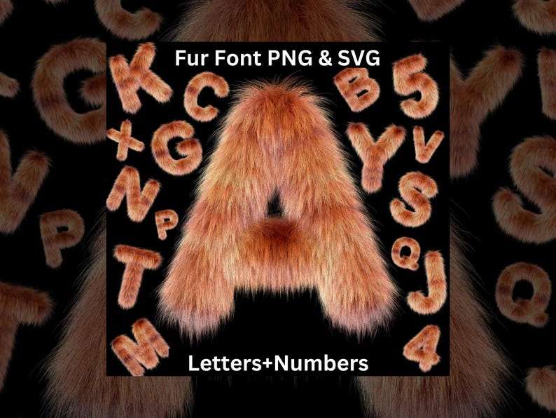 Fur Letters & Numbers SVG PNG, Lion Fluffy Font, Furry Alphabet, Faux ...