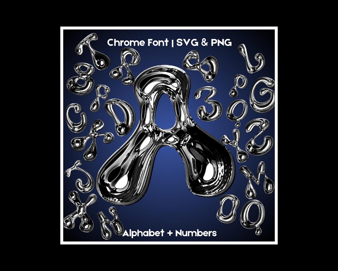 3D Black Silver Chrome Font SVG PNG, Metallic Alphabet, Melting Letters ...