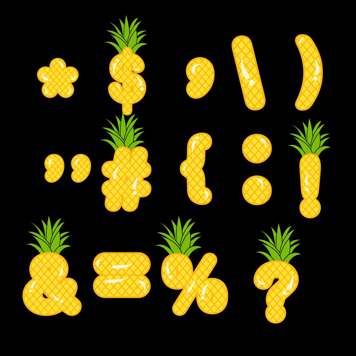 Pineapple Font SVG PNG, 3D Pineapple Letters, Fruits Alphabet, Food ...