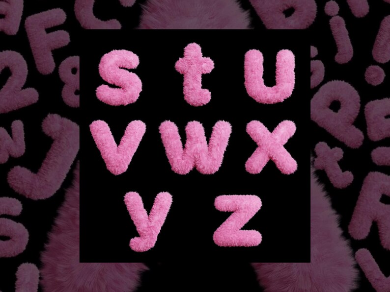 Fur Letters, Numbers & Punctuation SVG PNG, 3D Pink Fluffy Font, Rose ...