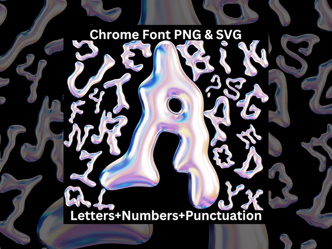 Chrome Letters, Numbers & Punctuation SVG PNG, 3D Metallic Alphabet ...