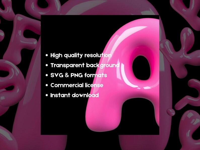 Bubbly Letters, Numbers & Punctuation SVG PNG, 3D Pink Bubbly Alphabet ...