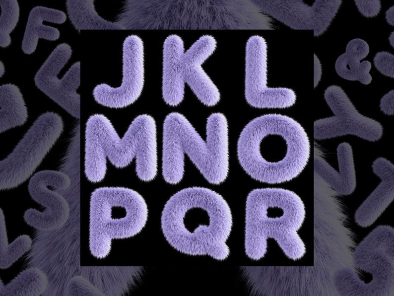 Fur Letters, Numbers & Punctuation SVG PNG, 3D Fluffy Purple Lavender ...