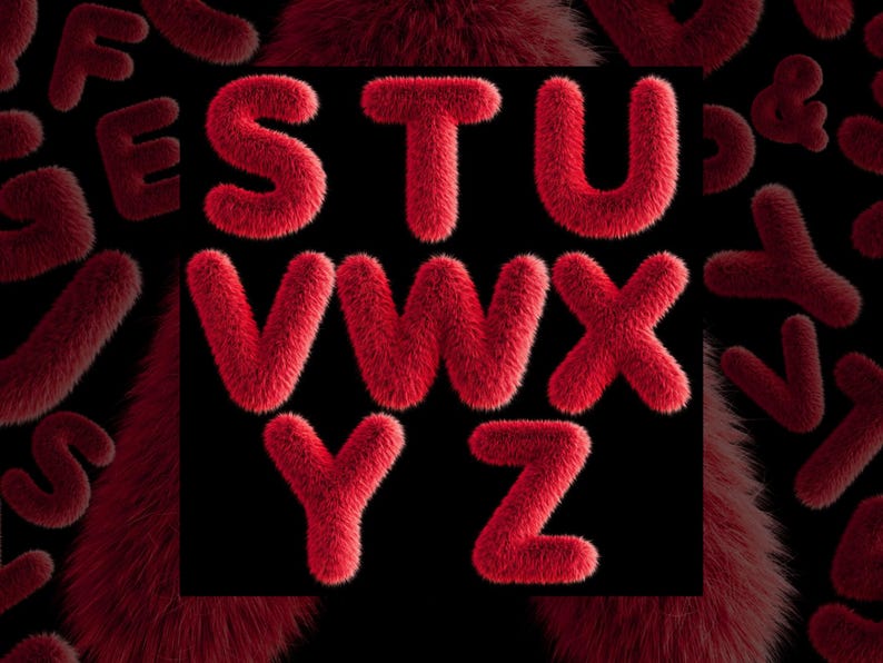 Fur Letters, Numbers & Punctuation SVG PNG, 3D Red Fluffy Font, Furry ...