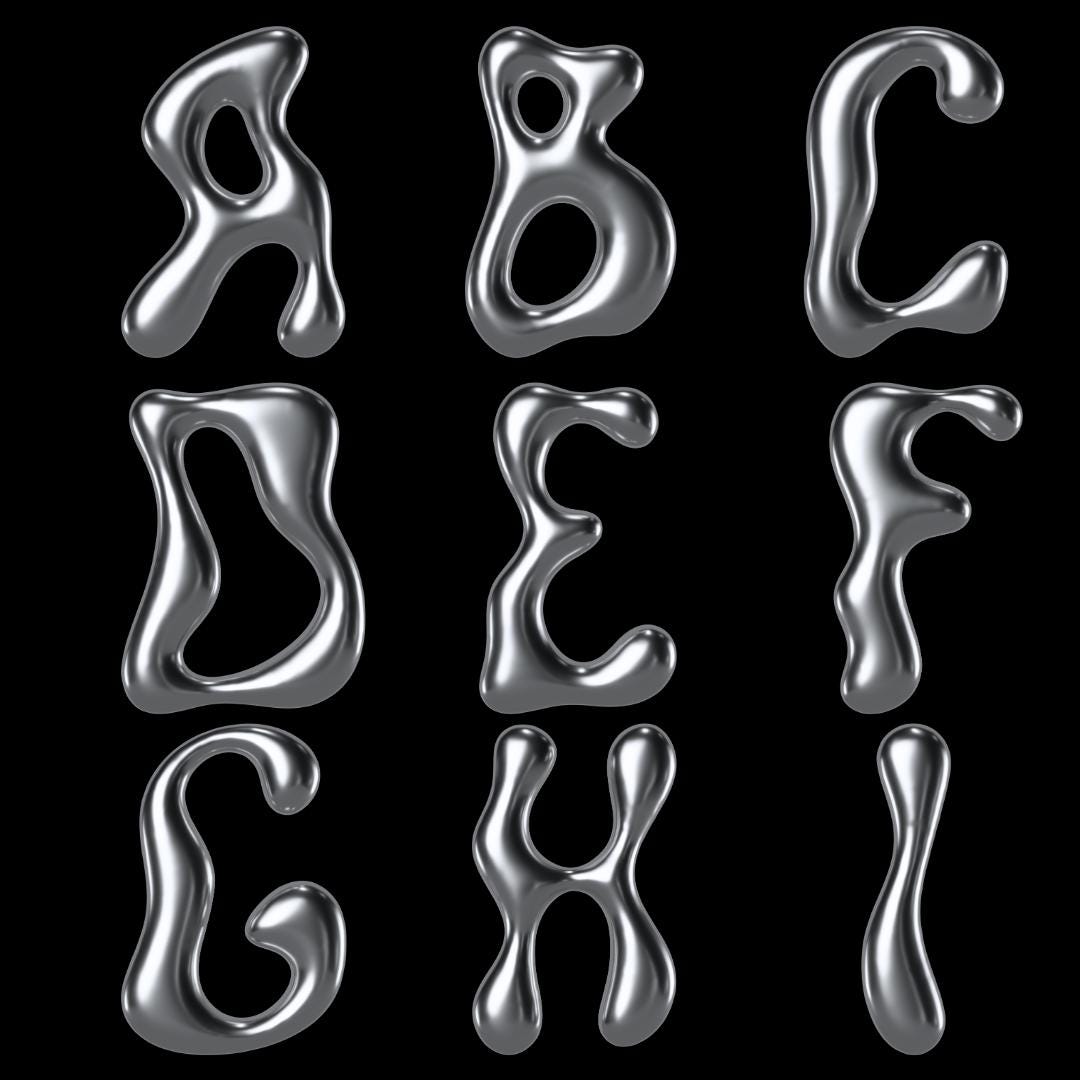 3D Silver Liquid Chrome Font SVG PNG, Metallic Alphabet, Melting ...