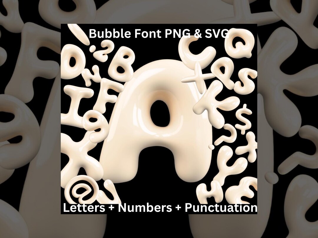 Bubbly Letters Numbers & Punctuation SVG PNG, 3D Beige Alphabet ...