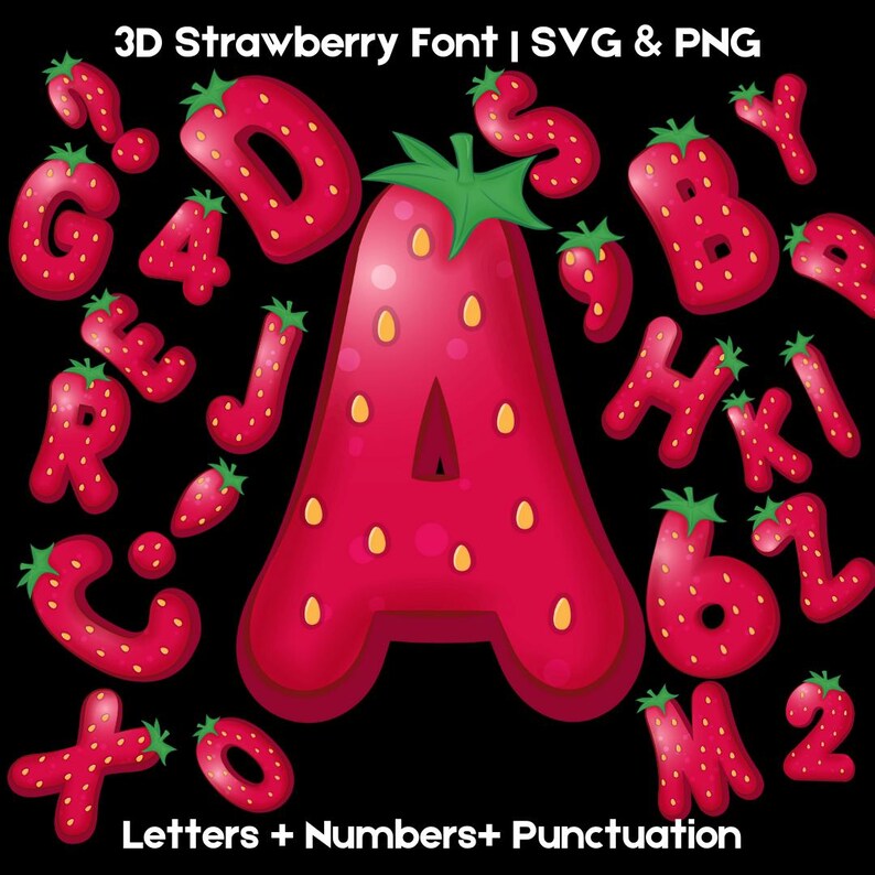 3D Strawberry Font SVG PNG, Sweets Letters, Strawberry Numbers, Fruits ...