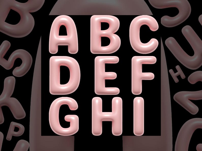 Chunky Letters & Numbers SVG PNG, 3D Bubbly Pink Alphabet, Balloon ...