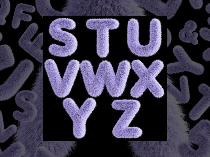 Fur Letters, Numbers & Punctuation SVG PNG, 3D Fluffy Purple Lavender ...