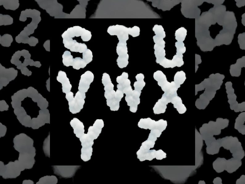 Cloud Letters, Numbers & Punctuation SVG PNG, 3D Cloud Font, Cloud ...