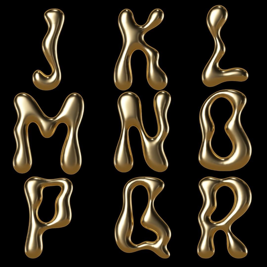 3D Golden Liquid Chrome Font SVG PNG, Metallic Alphabet, Melting ...