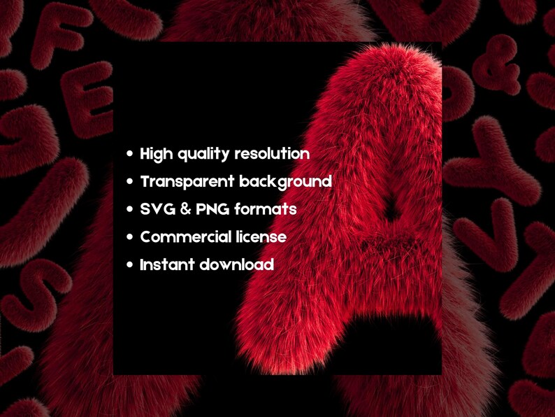 Fur Letters, Numbers & Punctuation SVG PNG, 3D Red Fluffy Font, Furry ...