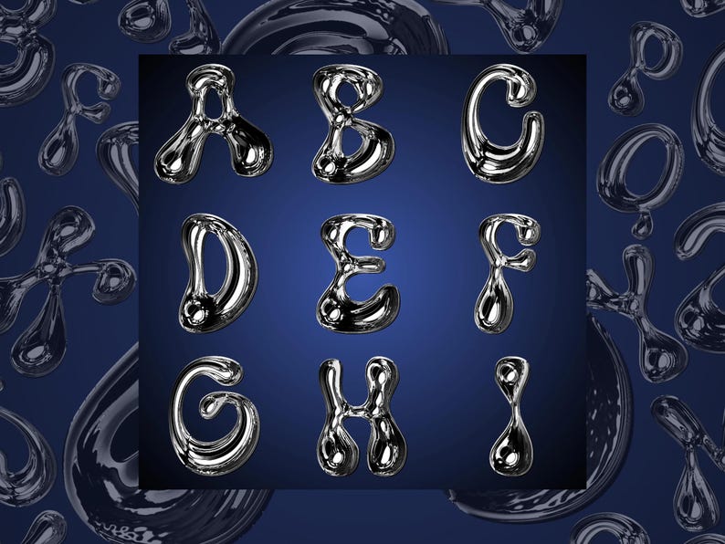 Chrome Bubbly Font: Metallic Alphabet, Numbers (SVG, PNG) - Etsy