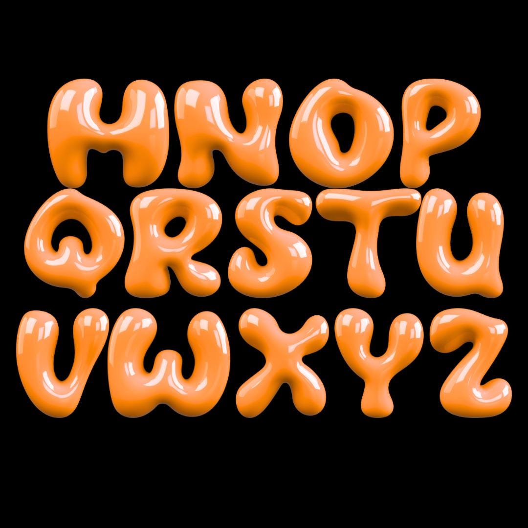 Orange Letters, Numbers & Punctuation SVG PNG, 3D Bubbly Alphabet ...
