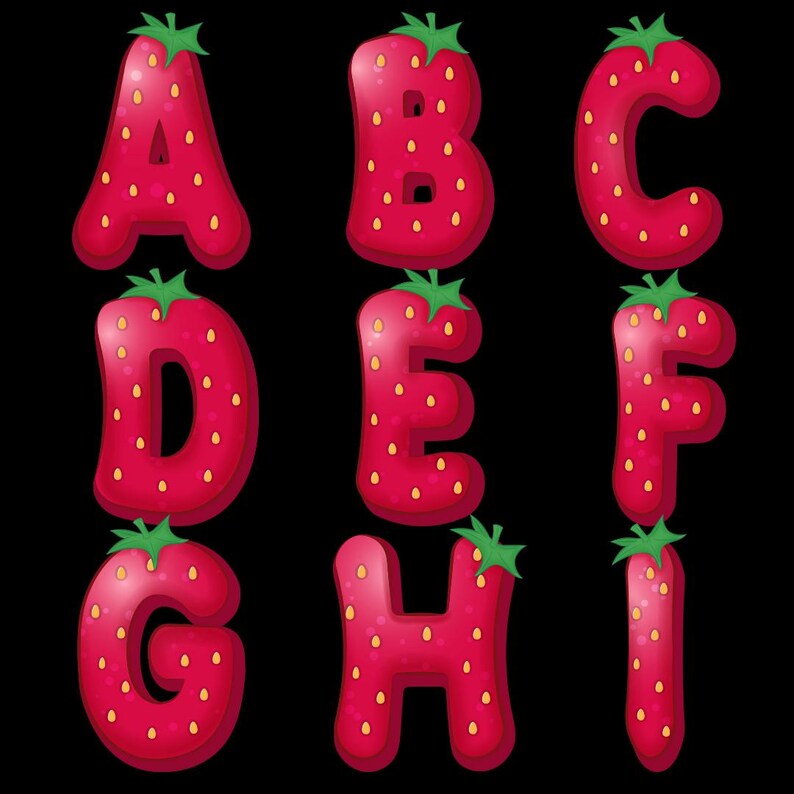 3D Strawberry Font SVG PNG, Sweets Letters, Strawberry Numbers, Fruits ...