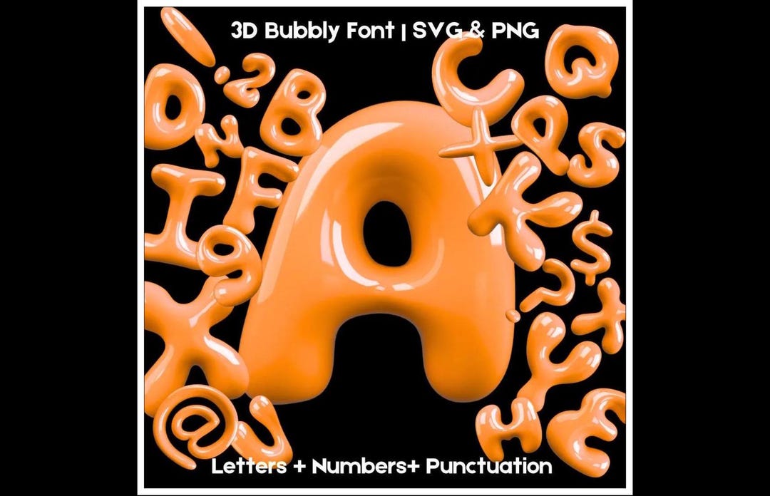 Orange Letters, Numbers & Punctuation SVG PNG, 3D Bubbly Alphabet ...